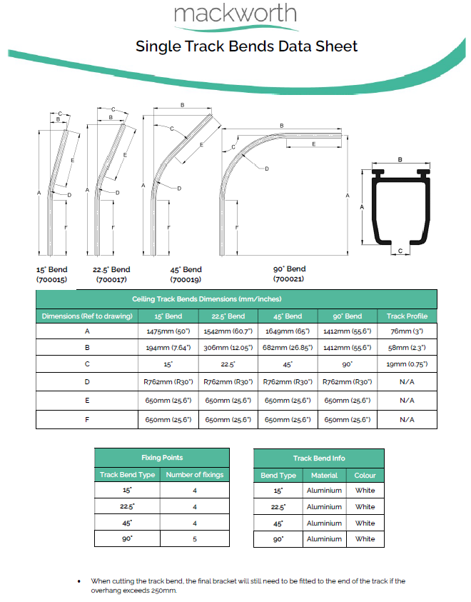 Single Track Bends Data Sheet - Mackworth Overhead Lift Centre