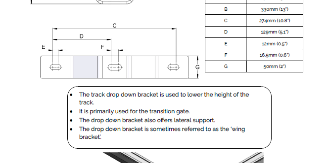 Track Drop Down Bracket Data Sheet - Mackworth Overhead Lift Centre
