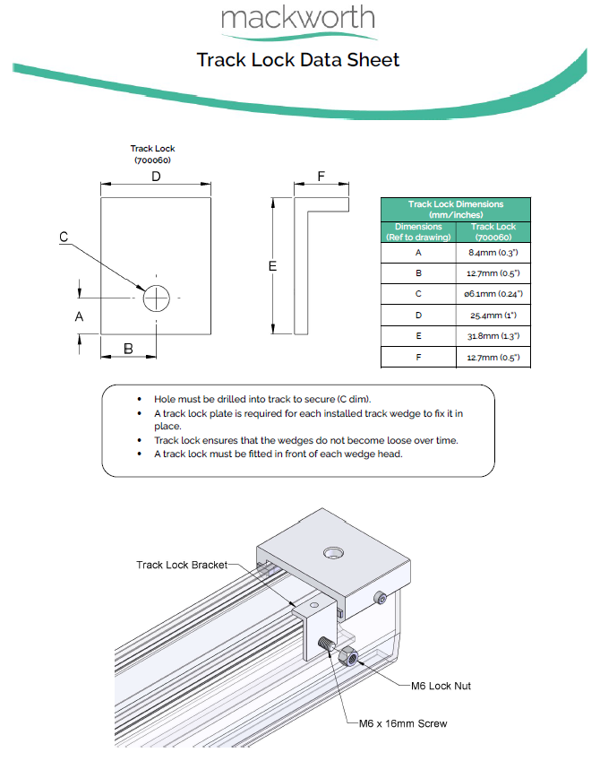 Track Lock Data Sheet - Mackworth Overhead Lift Centre